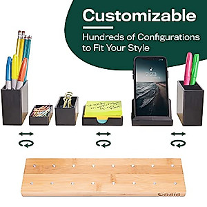 Customizable Desk Organizer, Bamboo Wood Base with Magnetic Trays, Desktop Organization Holder for Pen, Pencil, Office Supplies, and Accessories, Perfect for Home Office or College Dorm Room, Natural