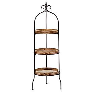 Deco 79 Metal Arched Beaded 3 Shelves Shelving Unit with Scroll Top, 17" x 17" x 51", Brown