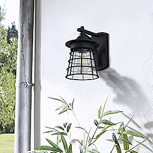 OUUED Quality Wall Lamps Rustic Outdoor Wall Lantern Light Seed Glass Shade Waterproof Exterior Wall Mounted Sconce Lighting Fixtures Black Finish E27 Socket for Home Patio Garden Garage Lamp