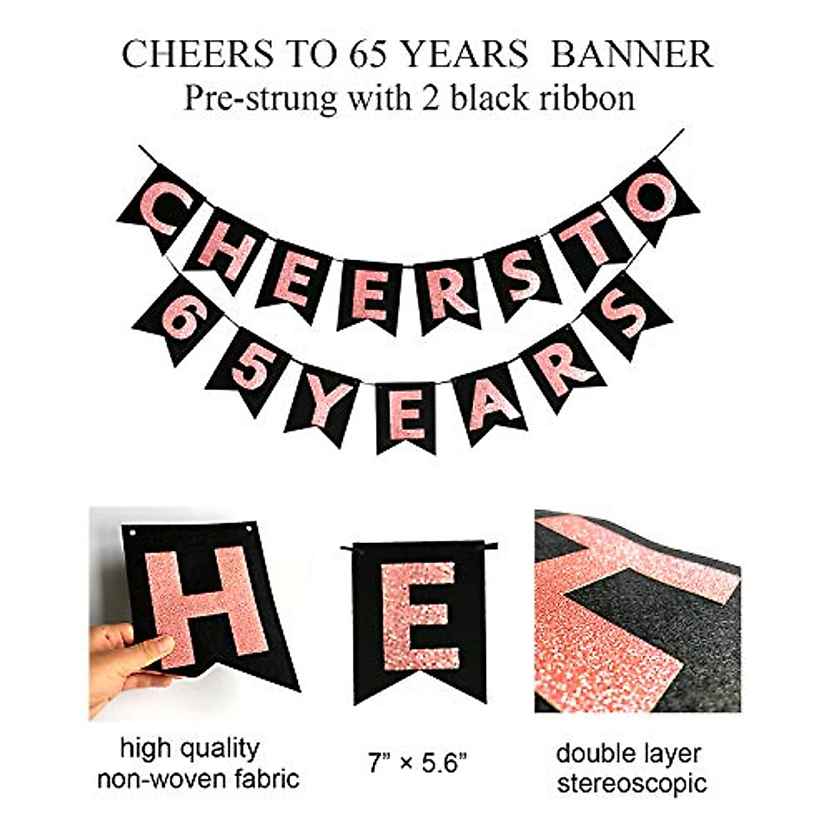 65th Birthday Decorations for Women by Hombae, 65th Anniversary Decorations, 65 Bday Decorations, Rose Gold Cheers to 65 Years Banner, 65 Birthday Decor, 65 Years Old Party Favors Supplies
