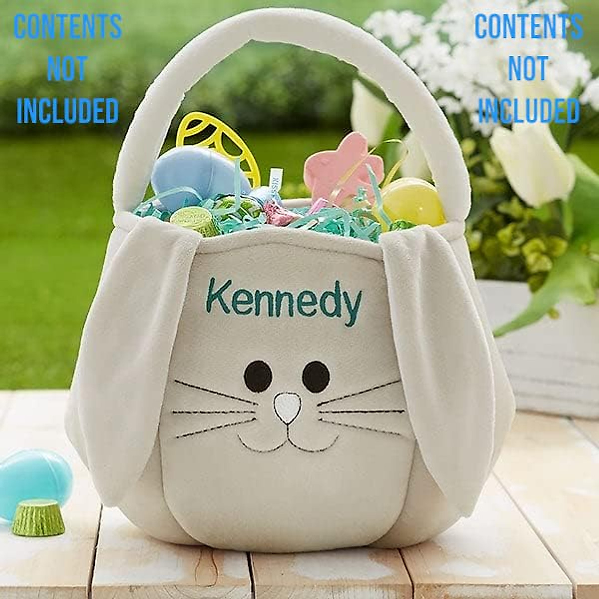 Personalization Universe Teal and Grey Personalized Easter Bunny Basket Bag, Embroidered Baby Name, Perfect for Easter Egg Hunts, Custom Easter Egg Hunt Accessory, Ideal For Easter Basket Stuffers