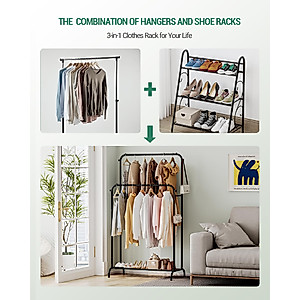 Hzuaneri Clothes Rack, Double Rods Garment Rack with Storage Shelf, Clothing Rack for Hanging Clothes, Metal Frame Clothes Organizer for Bedroom, Living Room, Black GR34099B
