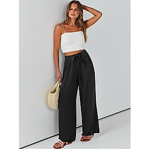 Caracilia Women Wide Leg Palazzo Pants Summer High Waist Flowy Casual Trousers Loose Lounge Beach Travel Vacation Clothes Black Medium