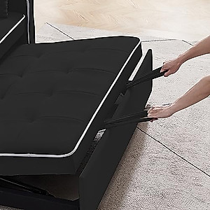 ERYE 3-in-1 Upholstered Futon Sofa Loveseat Convertible Sleeper Couch Bed,2-Seaters Sofa & Couch Soft Cushions Love Seat Daybed for Small Space Living Room Napping Black W/USB Ports and Cupholders