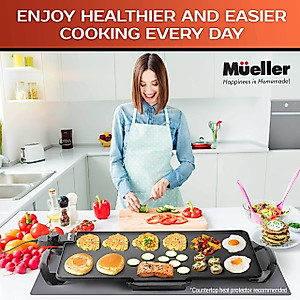 Mueller XL 24-Inch Pancake Griddle, Non-Stick Coated Electric Griddle with Removable Plate, Cool-Touch Removable Handles and Slide-Out Drip Tray 1800W, for Breakfast Pancakes, Burgers, Eggs, Black