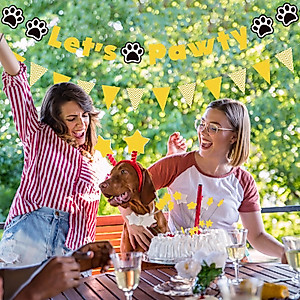 Pre-Strung Dog Birthday Party Supplies, Let’s Pawty Banner Sign, Puppy Dog Paw Birthday Decorations Backdrop, Golden Happy Birthday Decor Pennants Banner Kit for Pet Dog Boy Girl, Vicycaty