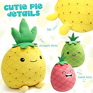 BenBen Pineapple Plush Toy, Set of 3, 12", 7" and 6'' Squishy Stuffed Animal Toys, Fruit Plushies, Fun Plush Pillow, Easter Basket Stuffers, Ms Sweety and Baby Pineapples