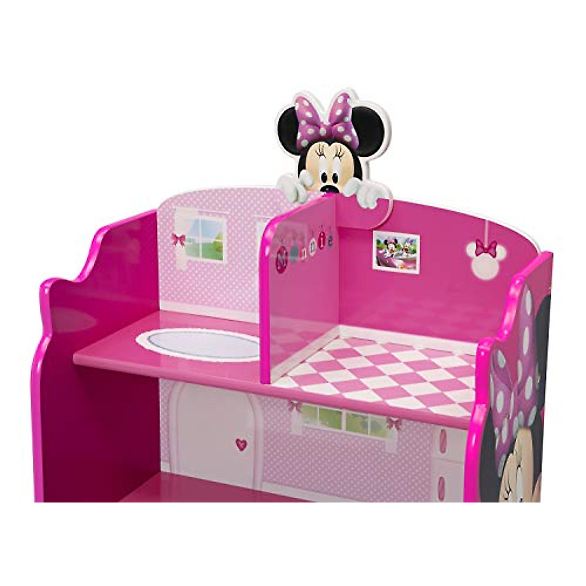 Delta Children Wooden Playhouse 4-Shelf Bookcase for Kids, Minnie Mouse