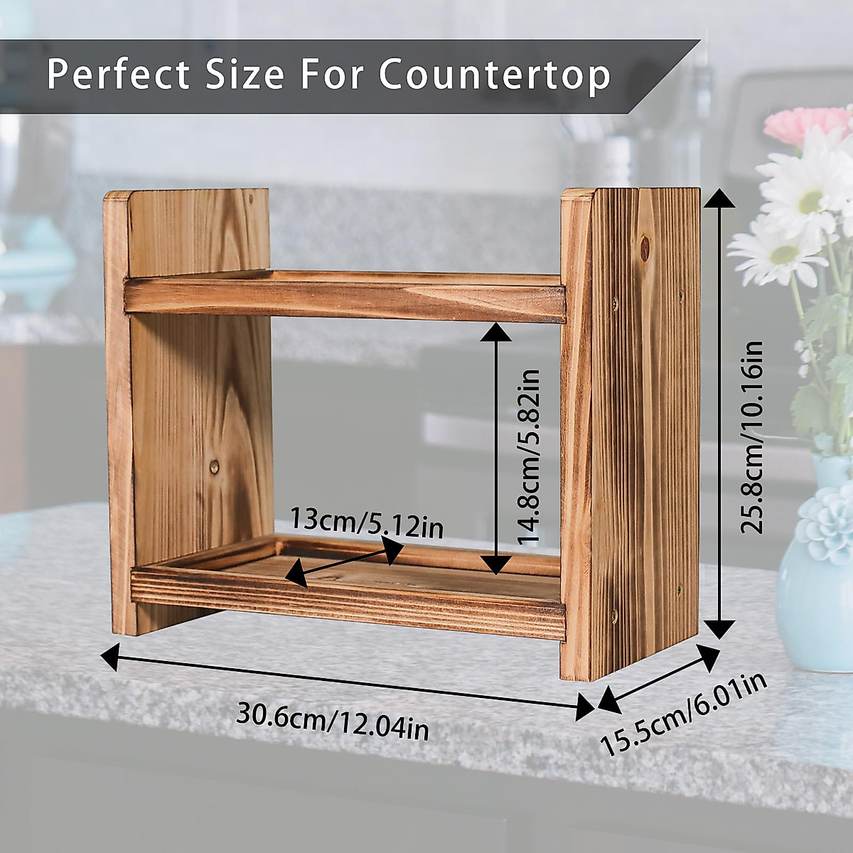 Cloud Fragrant 2-Tier Wood Spice Rack, a countertop organizer for kitchen and bathroom storage, display of cosmetics