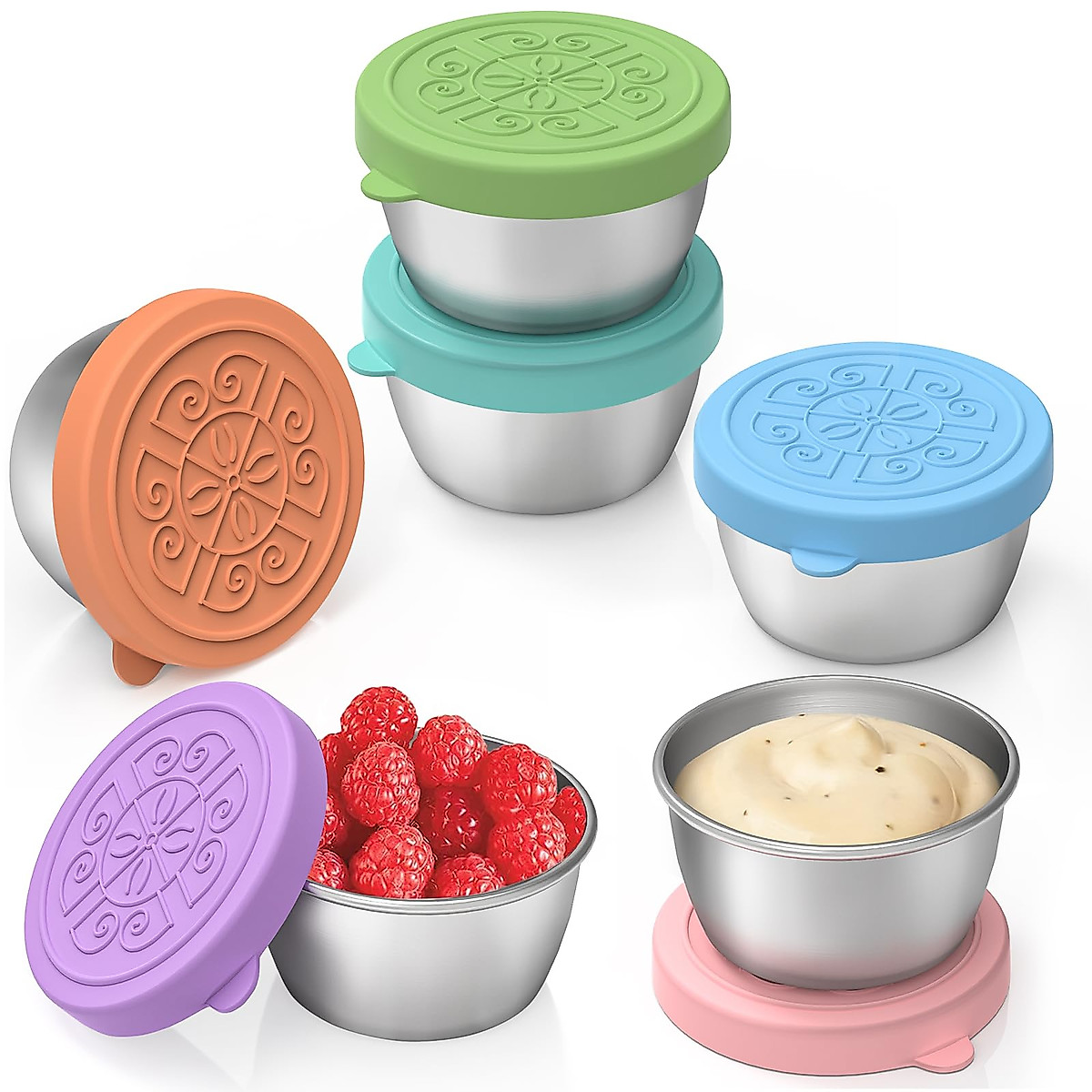 CasaCulina 6x1.6 oz Salad Dressing Container To Go, Stainless Steel Small Condiment Containers with Leakproof Silicone Lids, Reusable Sauce Containers for Lunch Boxes, Picnics and Travel