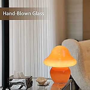 HEQET Mushroom Lamp Orange Glass Mushroom Table Lamp for Bedrooms, Living Room, Aesthetic Lamps for Bedroom, Cute Bedside Lamp