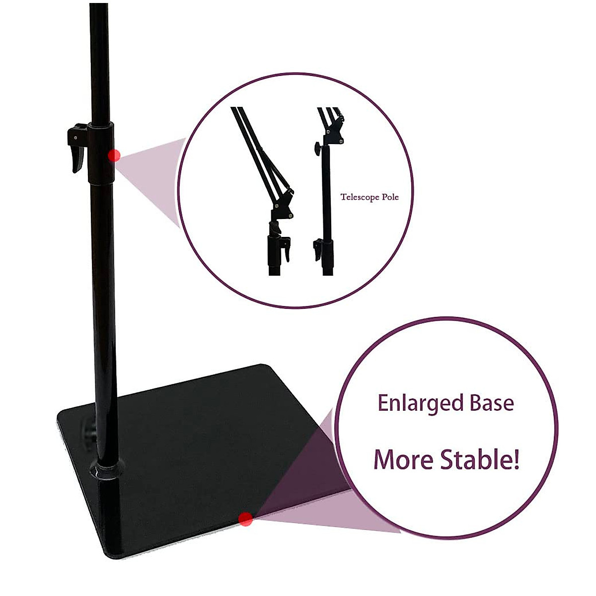 Kutatek Height and Angle Adjustable Floor Stand for iPad, iPhone, Samsung Galaxy Tablet, Kindle, Universal 360-degree Adjustable Floor Stand Holder for 3.5”~11” Devices, Max Height 59”(Black)
