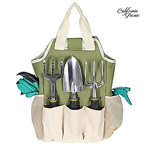 Garden Tool Set | Garden Tools Organizer Tote | Gardening Gloves Included Great Garden Tools for Woman and Men | 9 Piece Garden Accessories Tool Organizer Kit | Gardening Gifts | Gardeners Supply