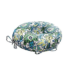 Indoor/Outdoor Seat Cushions All Weather Patio Chair Pads with Ties, Comfortable Round Bistro Chair Cushions for Home Office and Garden Furniture Decoration 15"x15"x4", 2 Pack, Floral Blue Green