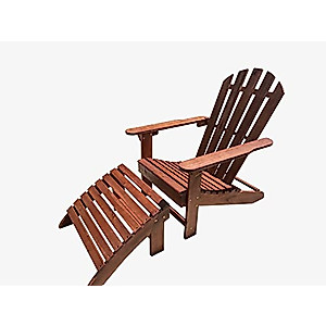 TisYourSeason Solid Acacia Wood Adirondack Lounger Chair with Footstool Ottoman Accent Furniture for Yard,Patio,Garden,Lawn w/Natural Finish