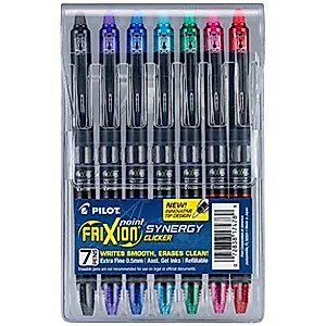 PILOT Pen 17478 FriXion Synergy Clicker Erasable, Refillable & Retractable Gel Ink Pens, Extra Fine Point, Assorted Ink Colors, 7-Pack