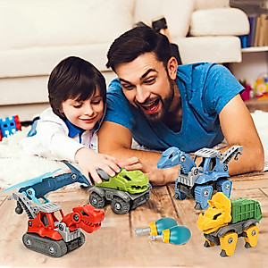 Dreamon Take Apart Construction Toys Truck Set Transforming Dino Truck, STEM Dinosaur Toy with Electric Drill,Educational Gifts for Boys Kids 3 4 5 6 Year Old