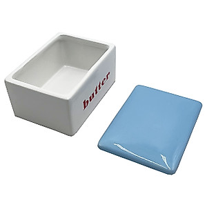 First of a Kind Ceramic Butter Box, Red, White & Blue - Vintage Butter Keeper Dish with Lid - Farmhouse Kitchen Decor - Butter Storage Container for Refrigerator - Butter Holder Container Box