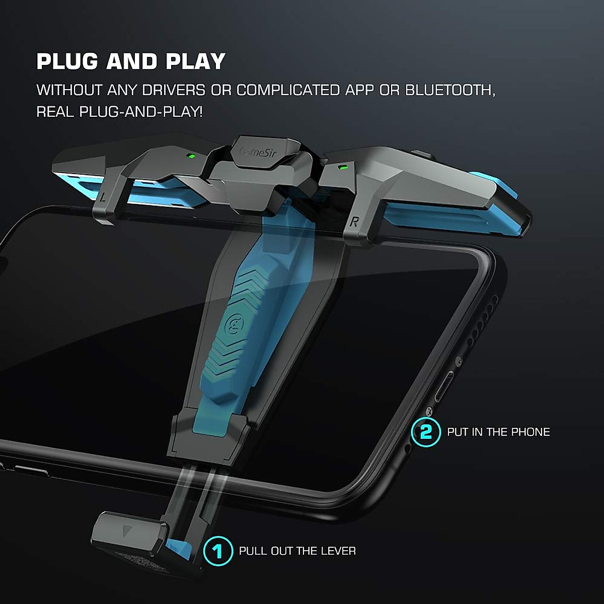 GameSir Mobile Triggers,Mobile Game Controllers F4 Falcon,Foldable Plug and Play Gaming Trigger for iOS and Android Phone(PUBG/Fortnite/Rules)（4.5-6.5 inch ） [android]