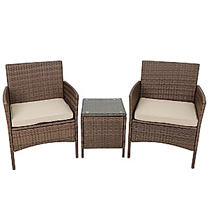Outdoor Patio Furniture with Dining Table&Chair Furniture Set Porch Furniture Sets 3 PCS Rattan Wicker Chairs With Cushions Table Modern And Stylish Outdoor Chair Set Perfect For Any Indoor Or Outdoor
