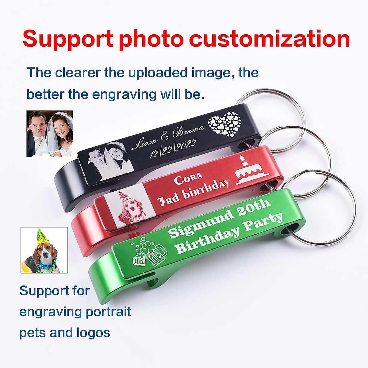100pcs Personalized Bottle Opener Keychain Bulk, Custom Text/Logo/Photo
