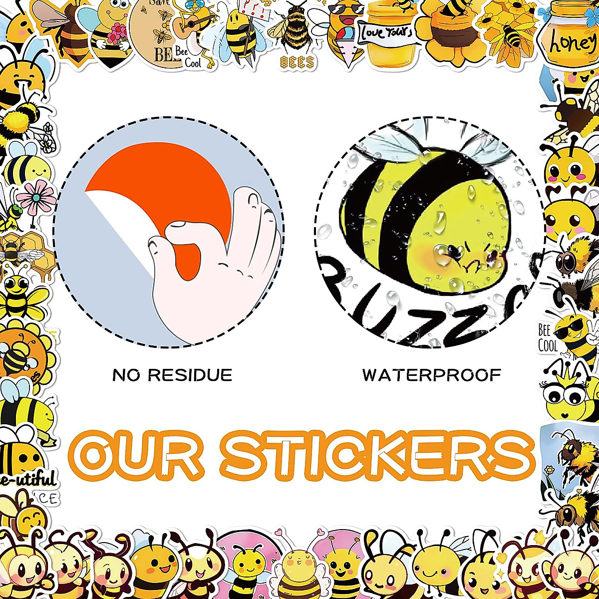 Bee Stickers 100PCS Honey Bee Stickers Waterproof Vinyl Decals for Water Bottles Scrapbook Laptop Car Luggage Kids Teens Boys Girls Bumble Bee Party Favors