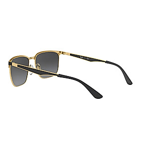 Ray-Ban RB3569 Square Sunglasses, Black On Gold/Grey Mirrored Silver Gradient, 59 mm