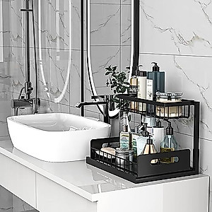 Webetop Under Sink Organizer Kitchen, 2 Pack Pull Out Cabinet Organizer 2 Tier Underneath Sink Organizers and Storage Shelves Slide Out Sink Shelf for Kitchen Bathroom Pantry Cabinet Home