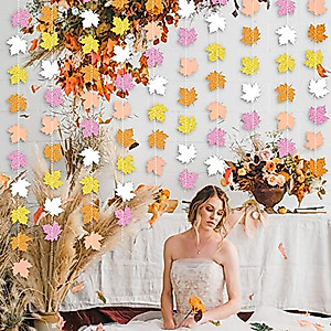 Fall Maple Leaf Hanging Garland, Glitter Orange Pink Autumn Maple Leaves Hanging Garland for Fall Girls Birthday Baby Shower Wedding Fall Party Supplies Thanksgiving Party Decoration