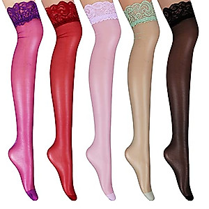 Suluia Sexy Lace Thigh High Stockings for Women Lingerie Tights Pantyhose Hosiery with Lace Top Elastic Band Stay Up Nylon Over the Knee high Sheer Stockings Silk Thigh Highs Socks Gifts, Black Lace