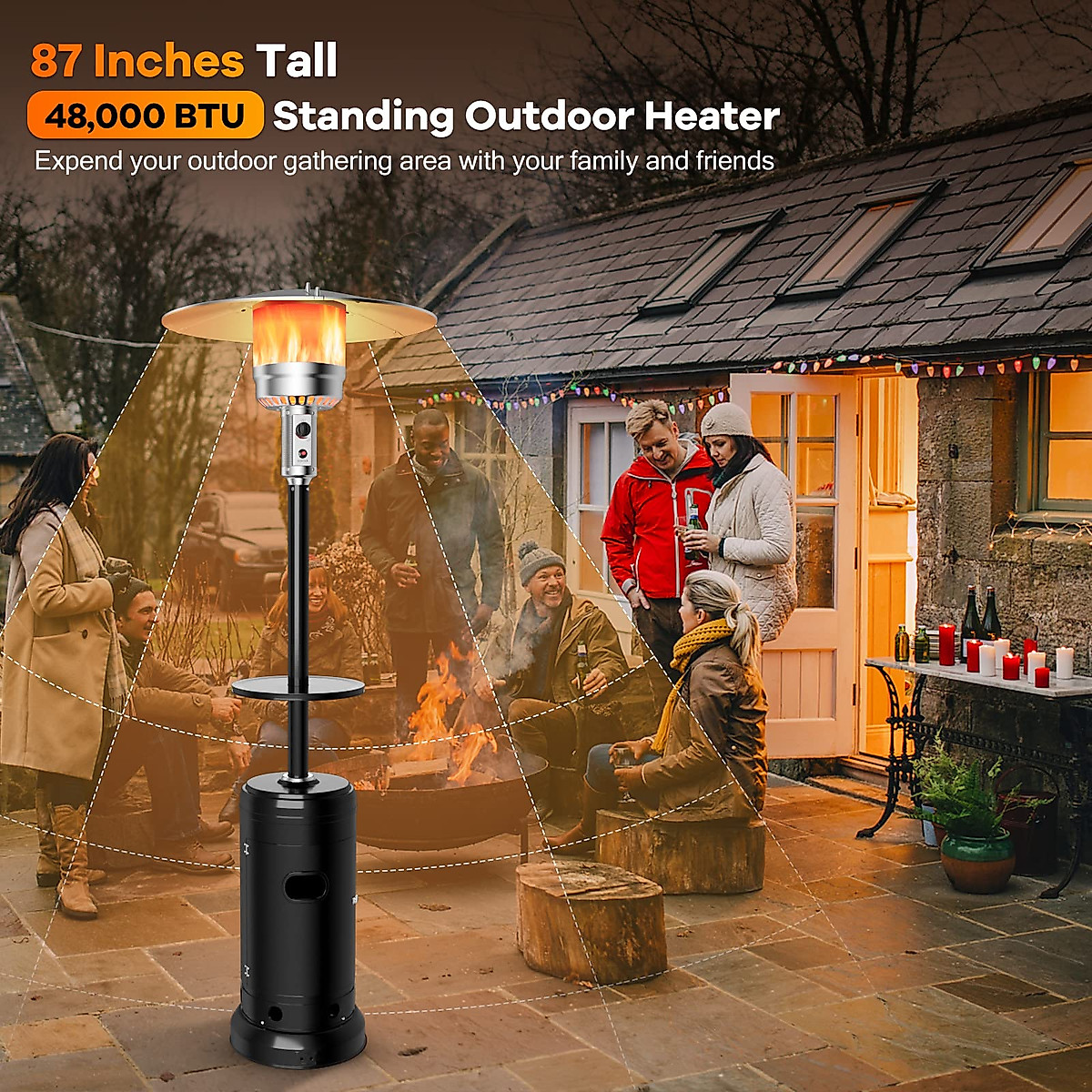 Toolsempire 48,000 BTU Patio Heater Propane Heater, Outdoor Heater Propane with Wheels & Adjustable Shelf, Gas Patio Heater for Outdoor Use, Garden, Yard (Black)