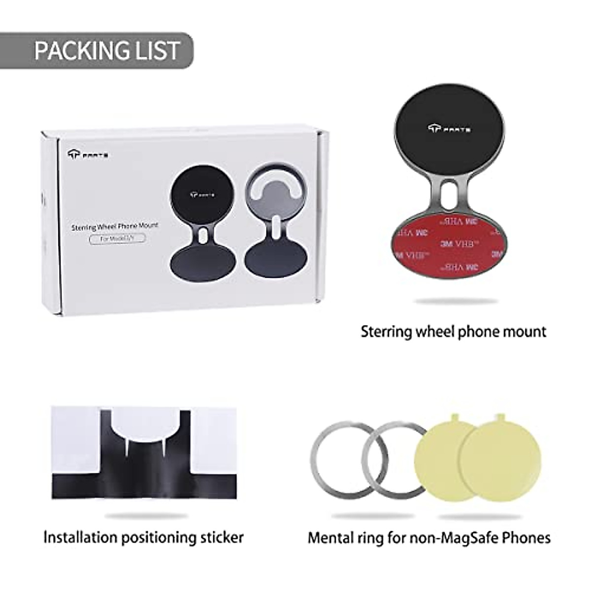 TPARTS Steering Wheel HUD Magnetic Cellphone Mount Phone Holder Stand for Tesla Model 3 / Model Y, Compatible with iPhone and Other 4.7-6.5'' Smartphones （TP200)