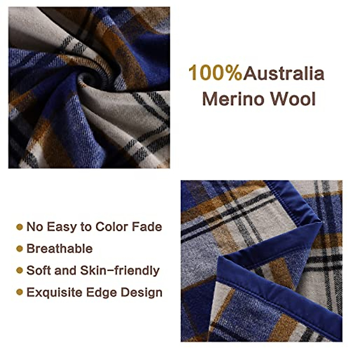YOUR MOON Pure Wool Blanket Throw Queen Size 100% Australian Natural Wool Bed Blanket, Washable Wool Blanket Throw, Hypoallergenic- Non-Itchy Or Scratchy Fabric (Blue, 90 * 90)