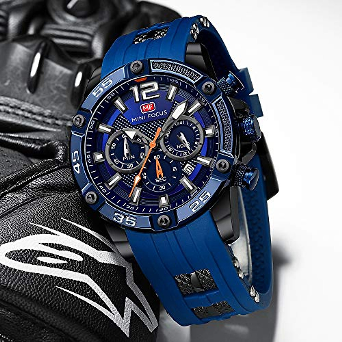 AIMES Mens Watches Sport Military Waterproof Multifunction Chronograph Watch Luminous Blue Silicon Strap Casual Watches for Men Fashion Business Wrist Watch Clock