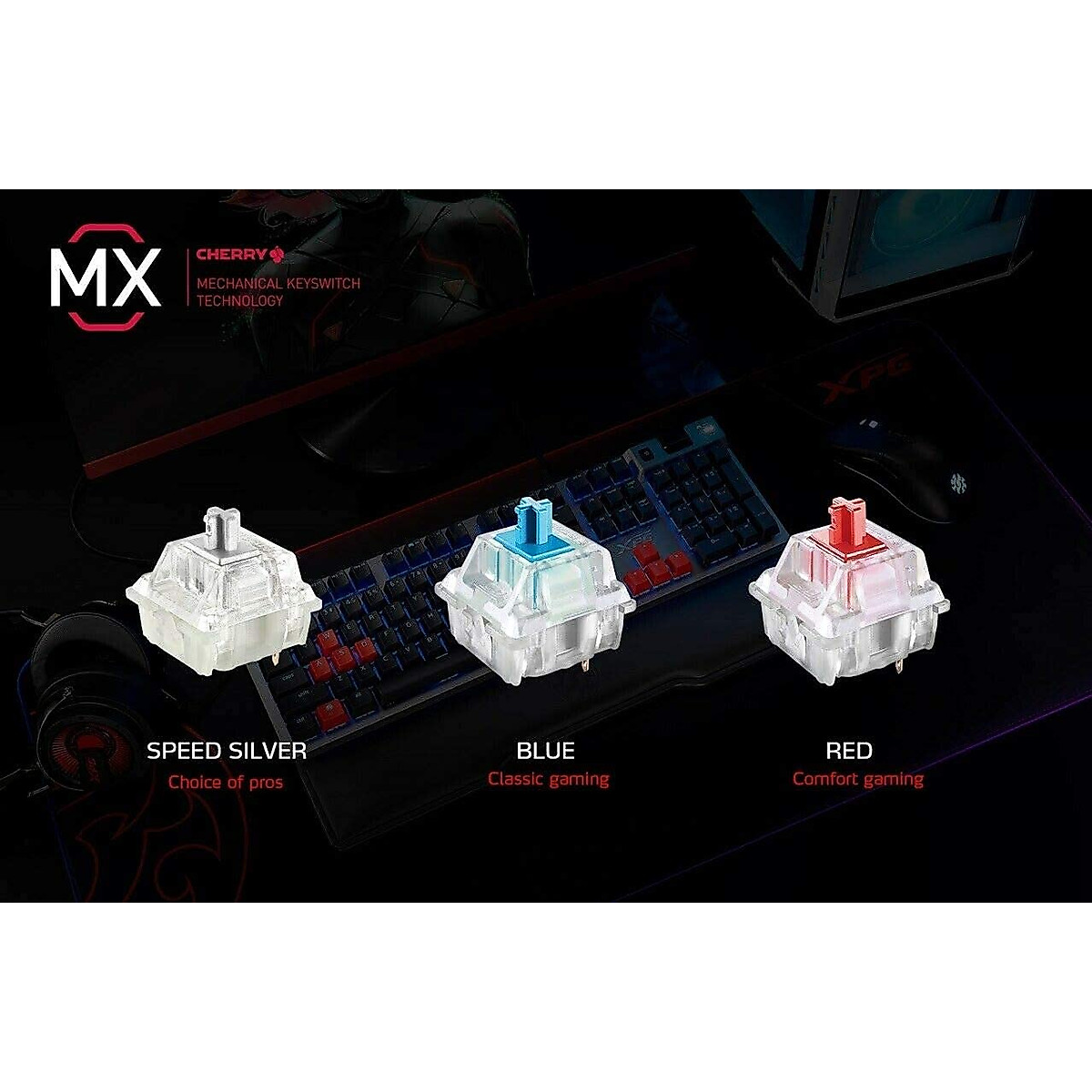 XPG Summoner Mechanical RGB Gaming Keyboard: Cherry MX Red Linear Switches - Sandblasted Aluminum Frame - USB Passthrough - Mechanical Scroll Wheel - Included Wrist Rest - Black