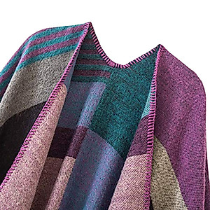 KirGiabo Women's Shawl Wraps Open Front Poncho Sweater Cape for Fall Winter,Purple