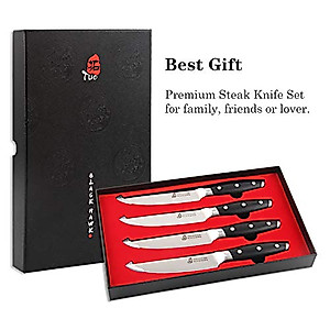 TUO Steak Knife - 5 inch Professional Kitchen Steak Knife Set 4 Table Dinner Knife - German HC Stainless Steel - Non Slip Pakkawood Handle - BLACK HAWK SERIES Including Gift Box