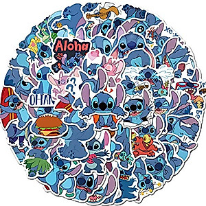 50Pcs Lilo & Stitch Stickers Waterproof Vinyl Stickers for Water Bottle Luggage Bike Car Decals (Stitch)