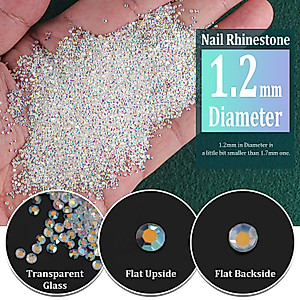 Tiny Nail Rhinestones 15000PCs 1.2mm Ultra Mini Pixie AB Glass Crystals for Nail Art Manicure Iridescent Long Lasting Shine Small Rhinestone Micro Dust Glitter Caviar Bead Sugar Gem
