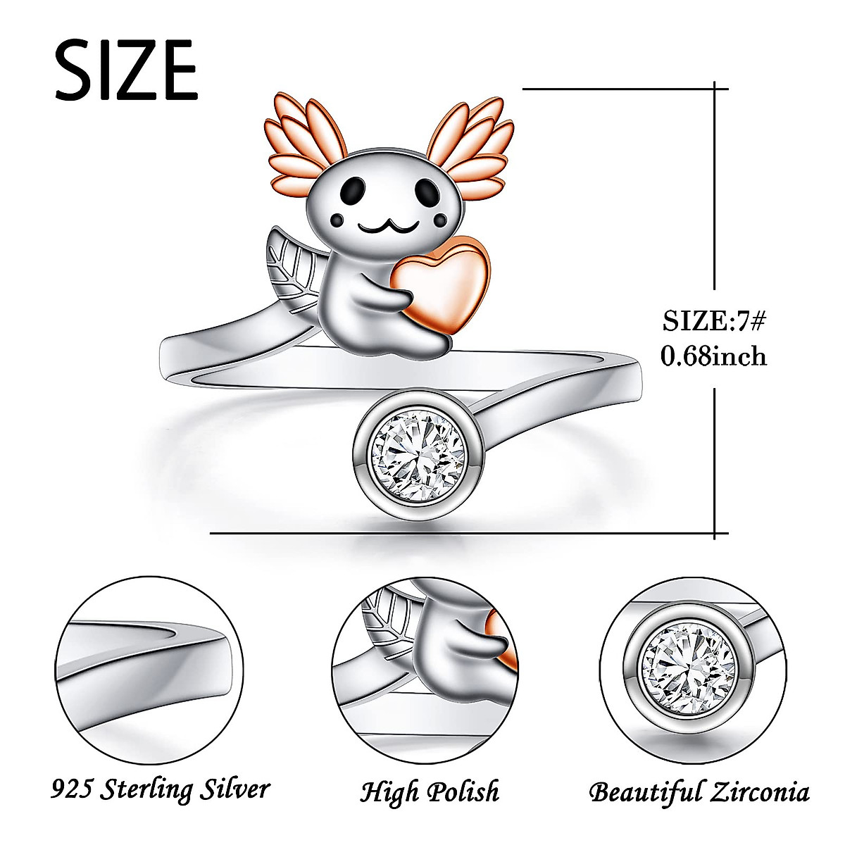 HOOHWE Axolotl Rings for Women 925 Sterling Silver Cute animal Rings Axolotl Jewelry Gifts for Woman Teen Daughter