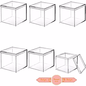 Acrylic Box with Lid 6 Pack Clear Acrylic Boxes Party Favor Square Cube Mini Candy Display Boxes Transparent Containers Plastic Storage Organizer Box Wedding Birthday Party Decorative Boxes