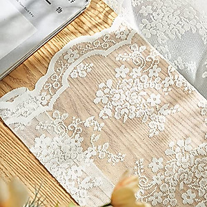 YJ YANJUN Sheer Lace Curtains for Bedroom Ivory Elegant Victorian Curtains Scalloped Edges Floral Kitchen Window Curtains 63 Inch Length Rod Pocket, 52 x 63 Inch, Ivory