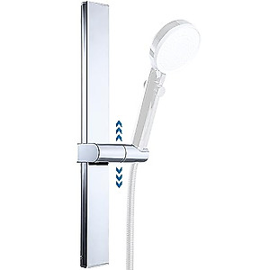 G-Promise No Drilling Metal Shower Slide Bar with Height and Angle Adjustable Handheld Shower Head Holder |Strong Adhesive Disc Mount or Wall-Mounted (Chrome)