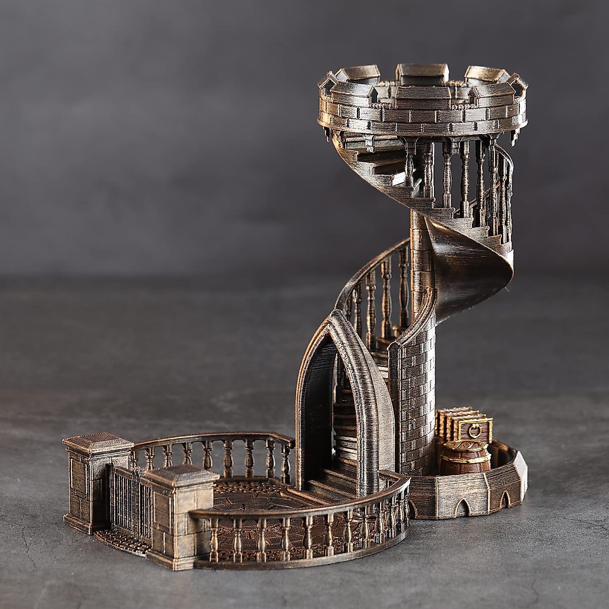 AUSPDICE Dice Rolling Tower and Tray Retro Castle Mold Color for Tabletop Games, D&D and RPG Games (Bronze Color)