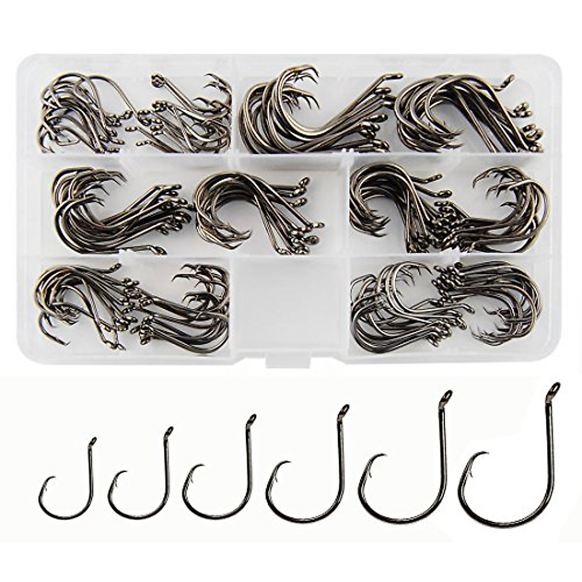 150PCS Fishing Hooks Circle Hooks, 2X Strong High Carbon Steel Freshwater Saltwater Octopus Catfish Hooks Offset Bulk Fishing Hooks Set #1 1/0 2/0 3/0 4/0 5/0