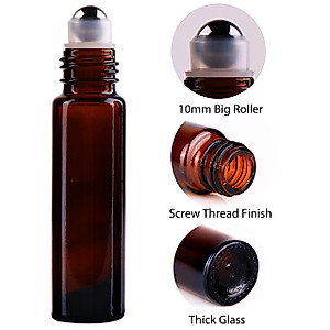 inice 24 Pack Amber Galss Roller Bottles for Aromatherapy Essential Oils,10ml Roll On Bottles with Stainless Steel Roller Balls Metal Cap
