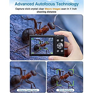 Digital Camera, Zostuic 2.7K 48MP Autofocus Kids Camera with 32 GB Card 16X Zoom Compact Portable Mini Toys Cameras Christmas Birthday Festival Gift for Kid Children Teens Girls Boys(Black)