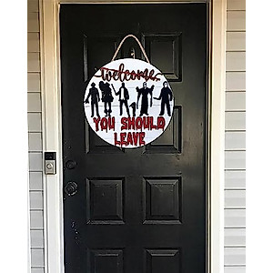 3D Horror Welcome Sign for Front Door Halloween Horror Classic Movie Character Welcome Wooden Door Sign Hanging Decoration,Halloween Wreath for Home Party Indoor Outdoor Porch Wall Decor