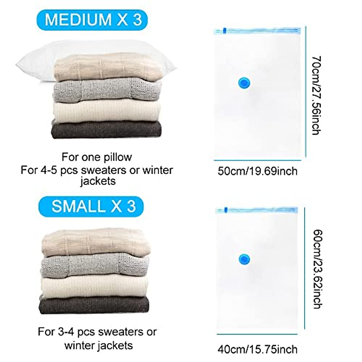 10 Pack Vacuum Storage Bags Double-Zip Seal - 80% More Space Saver Bags for Clothes, Blankets, Pillows - Vacuum Bags with Hand-Pump for Travel (1 Jumbo, 3 Large, 3 Medium, 3 Small)