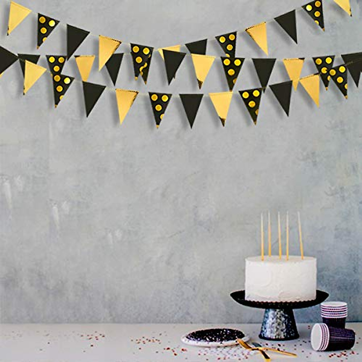 30Ft Rose Gold Polka Dot Pennant Banner Paper Circle Dot Triangle Flag Bunting Garland Streamer for Wedding Baby Bridal Shower Birthday Bachelorette Engagement Christmas Holiday Xmas Party Decorations